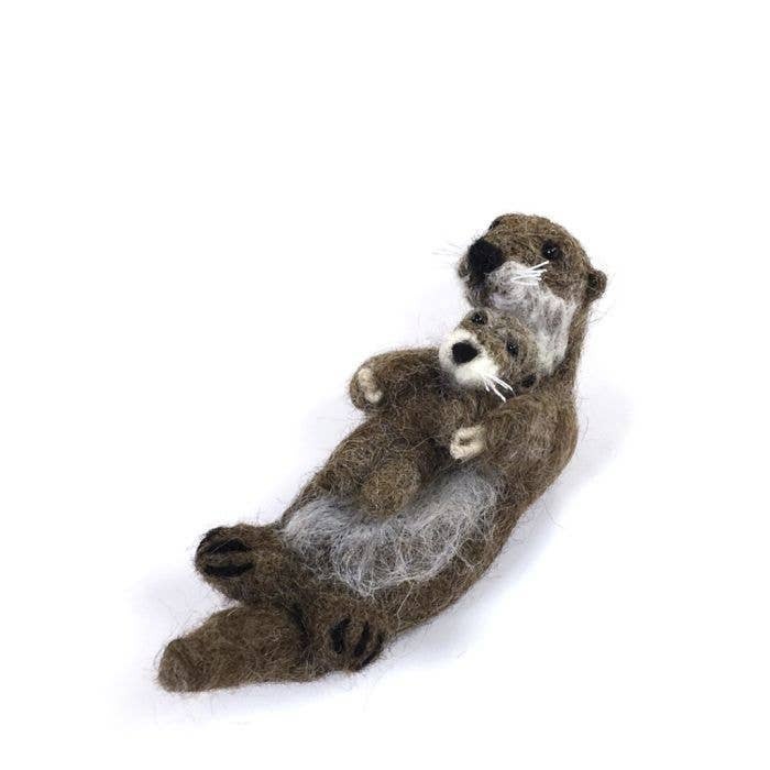 Needle Felted Otter with Baby - Alpaca Fiber Ornament | Wool Haus